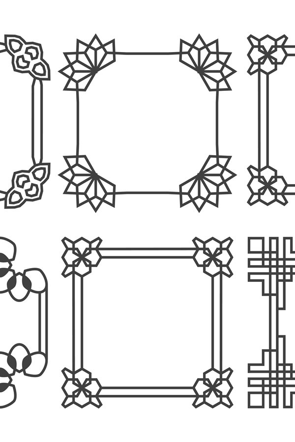 Square vector asian retro frames set (822514)