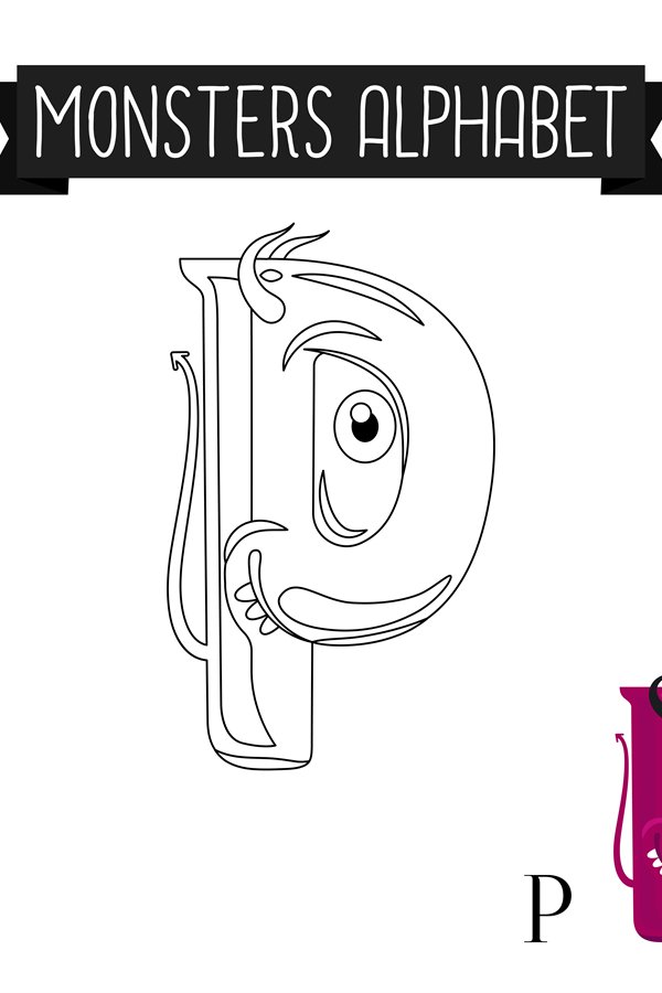 Coloring page monsters alphabet letter P