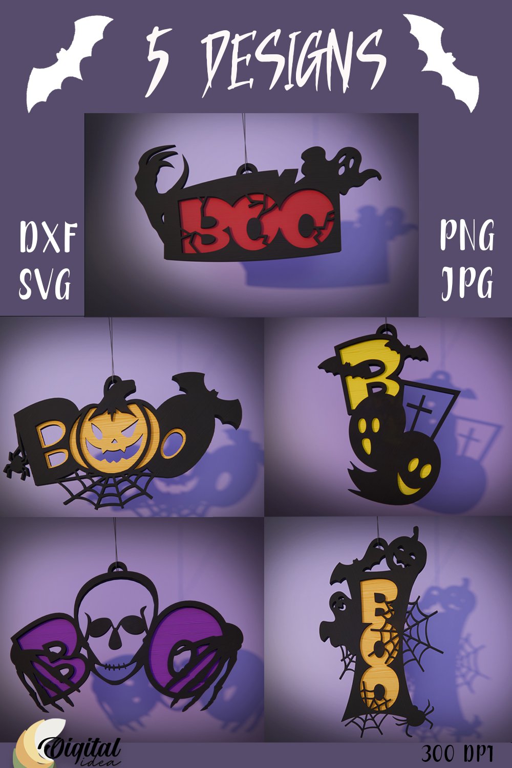 BOO sign lasercut SVG bundle. Halloween wall ornament