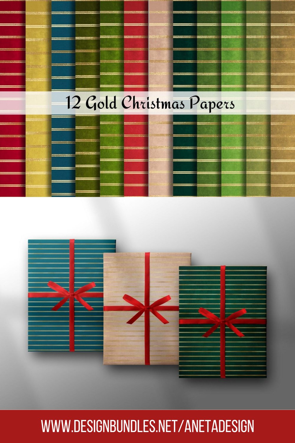 Christmas Golden Stripes Digital Papers (2497743)