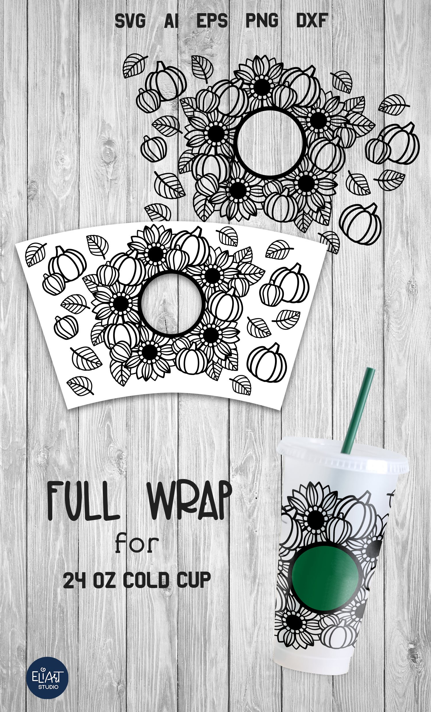 Fall Cup Wrap SVG | Pumpkin and Sunflower Cup Wrap SVG