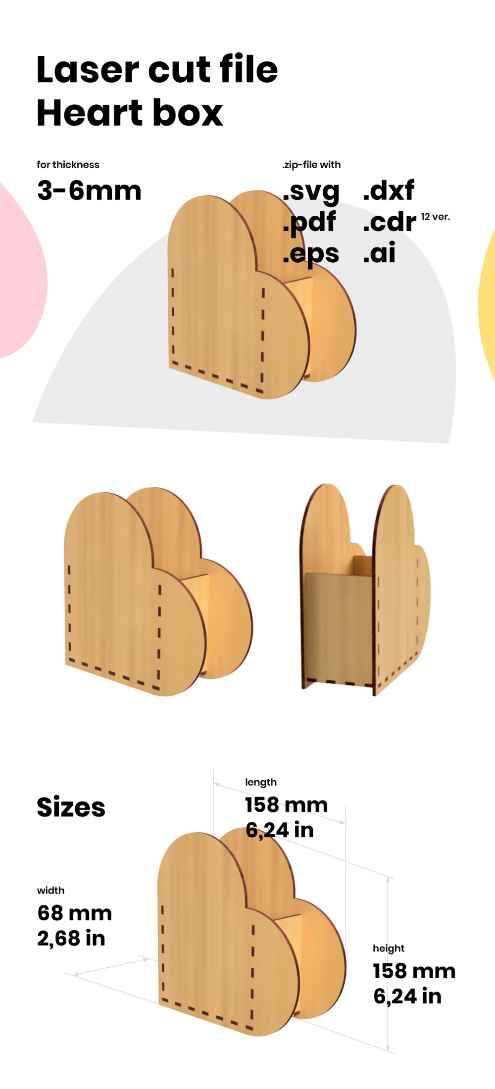 Heart box SVG Gift box dxf laser cut files Heart svg