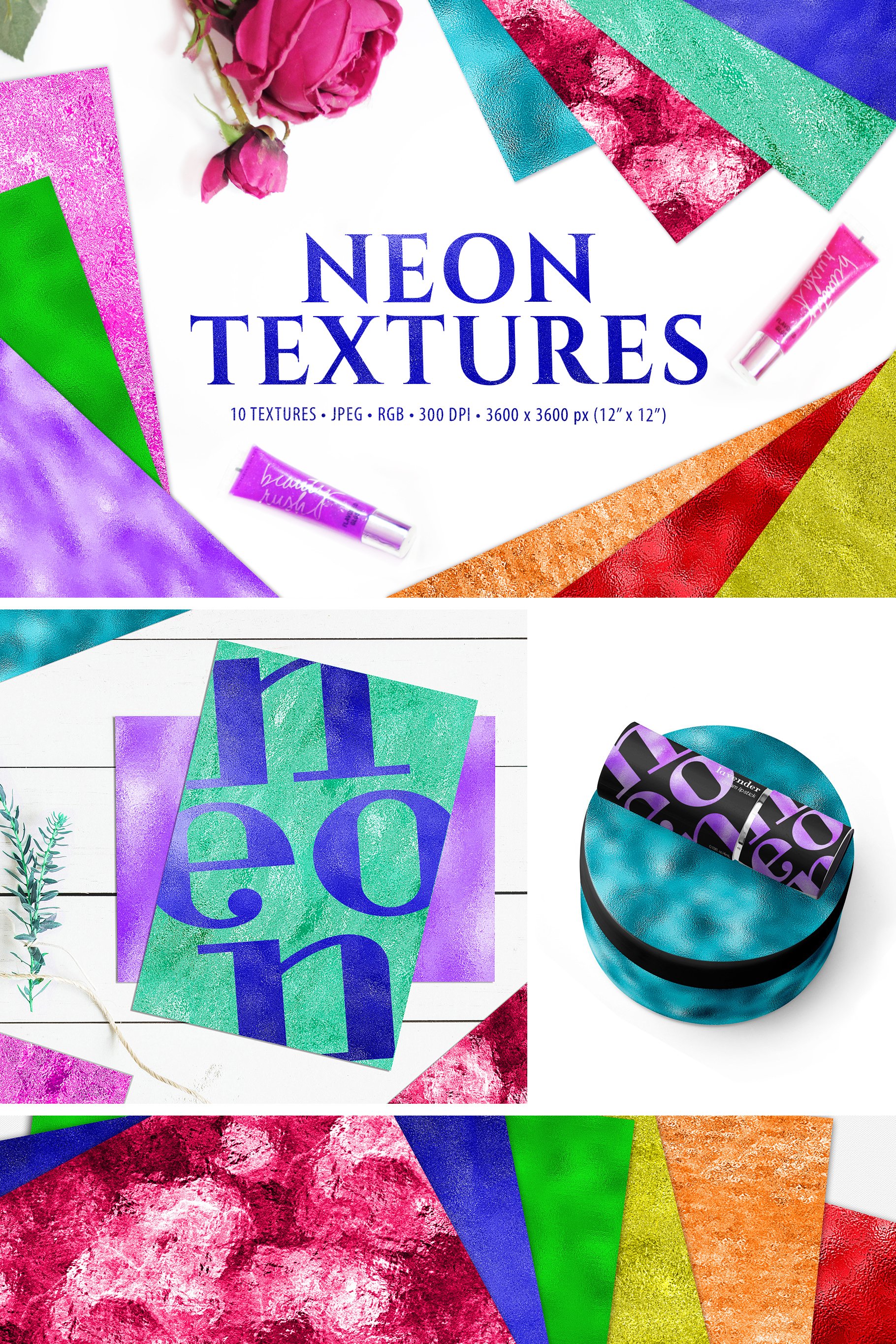 Neon Foil Backgrounds - 10 Seamless Neon Metallic Textures