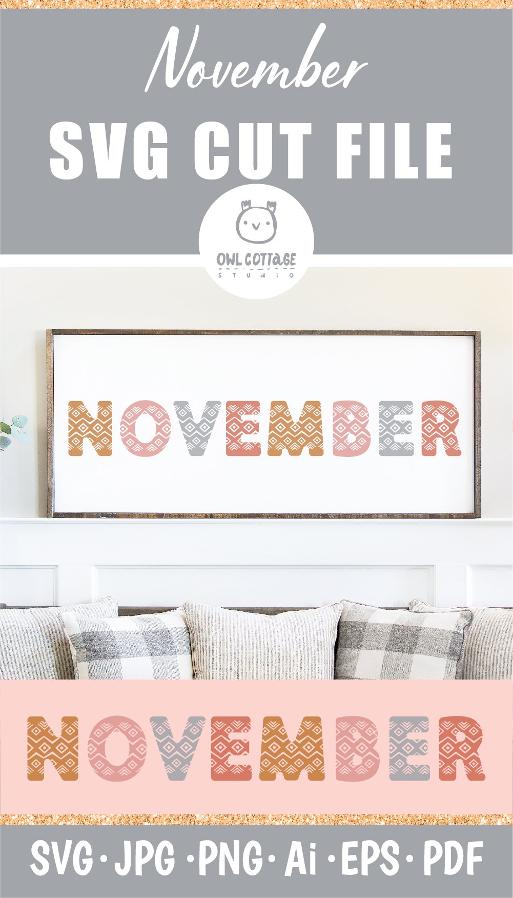 November Clipart svg, Patterned November Lettering cut file