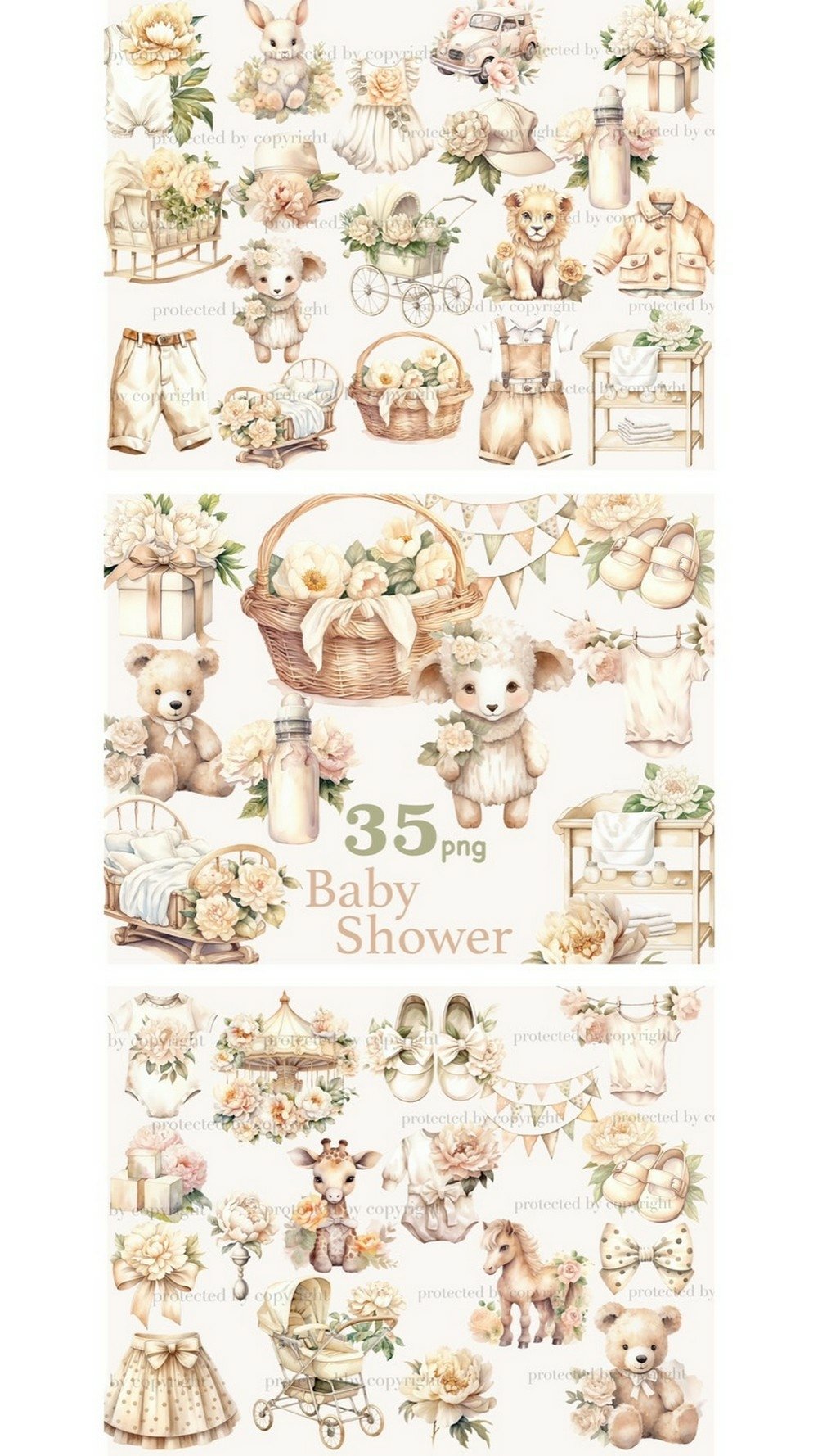 Baby Shower Clipart Bundle | Newborn Baby Illustrations Set