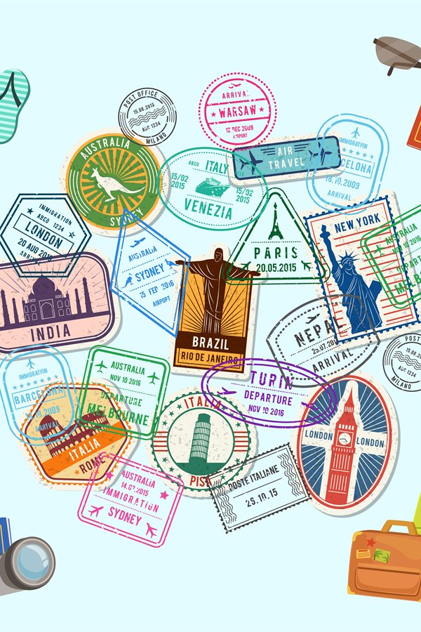 Vector concept illustration with post marks and immigration