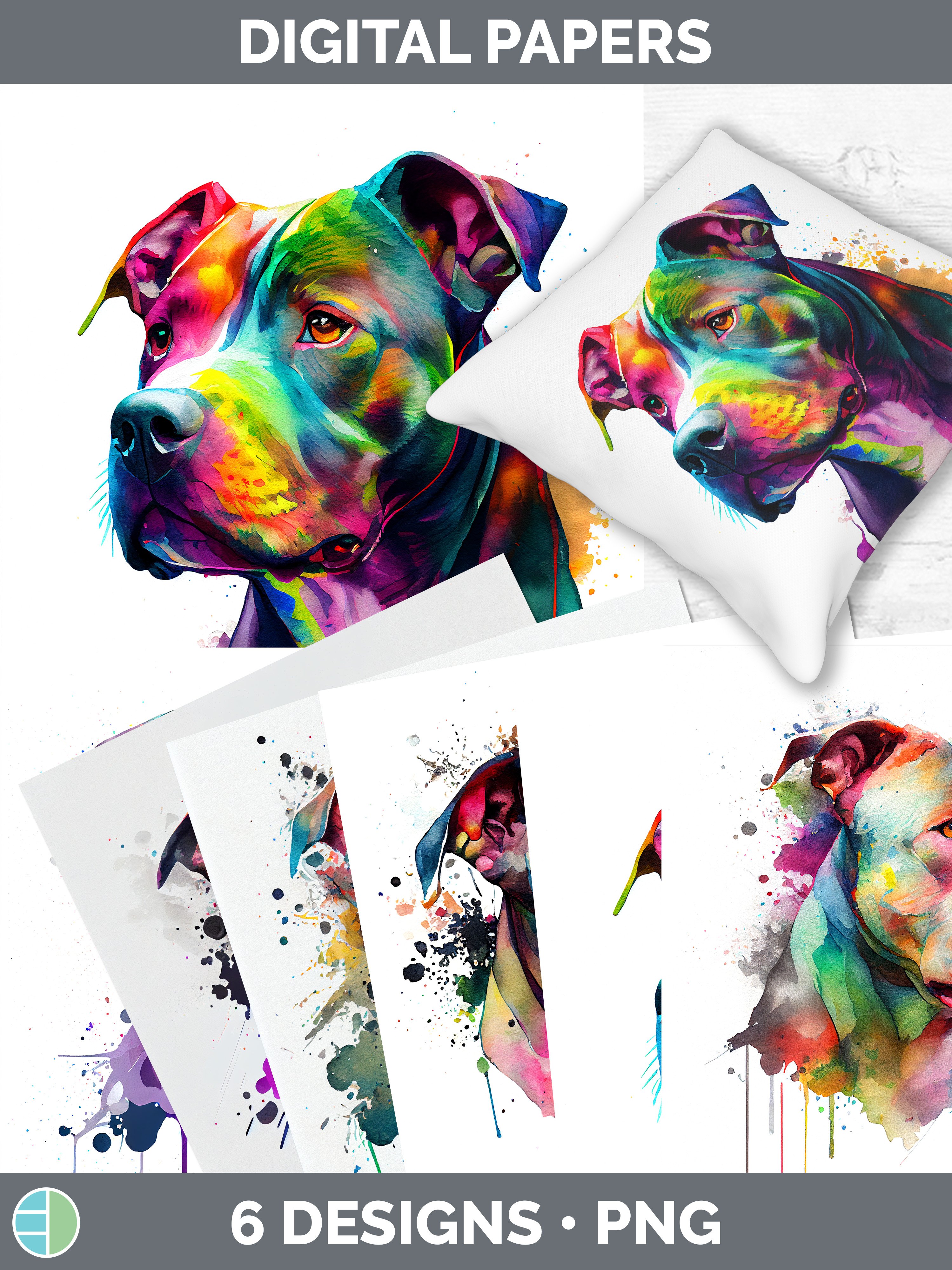 Rainbow Pit Bull Dog Paper Backgrounds | Digital Scrapbook P
