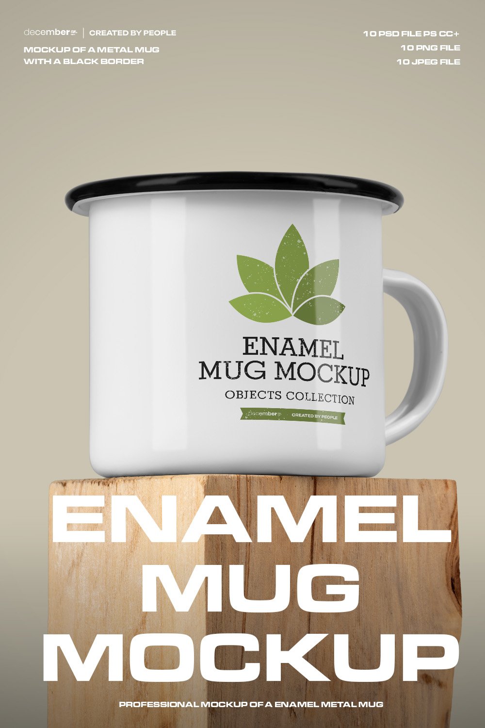 10 Mockups of Enamel Metal Mug with Black Border on Old Wood