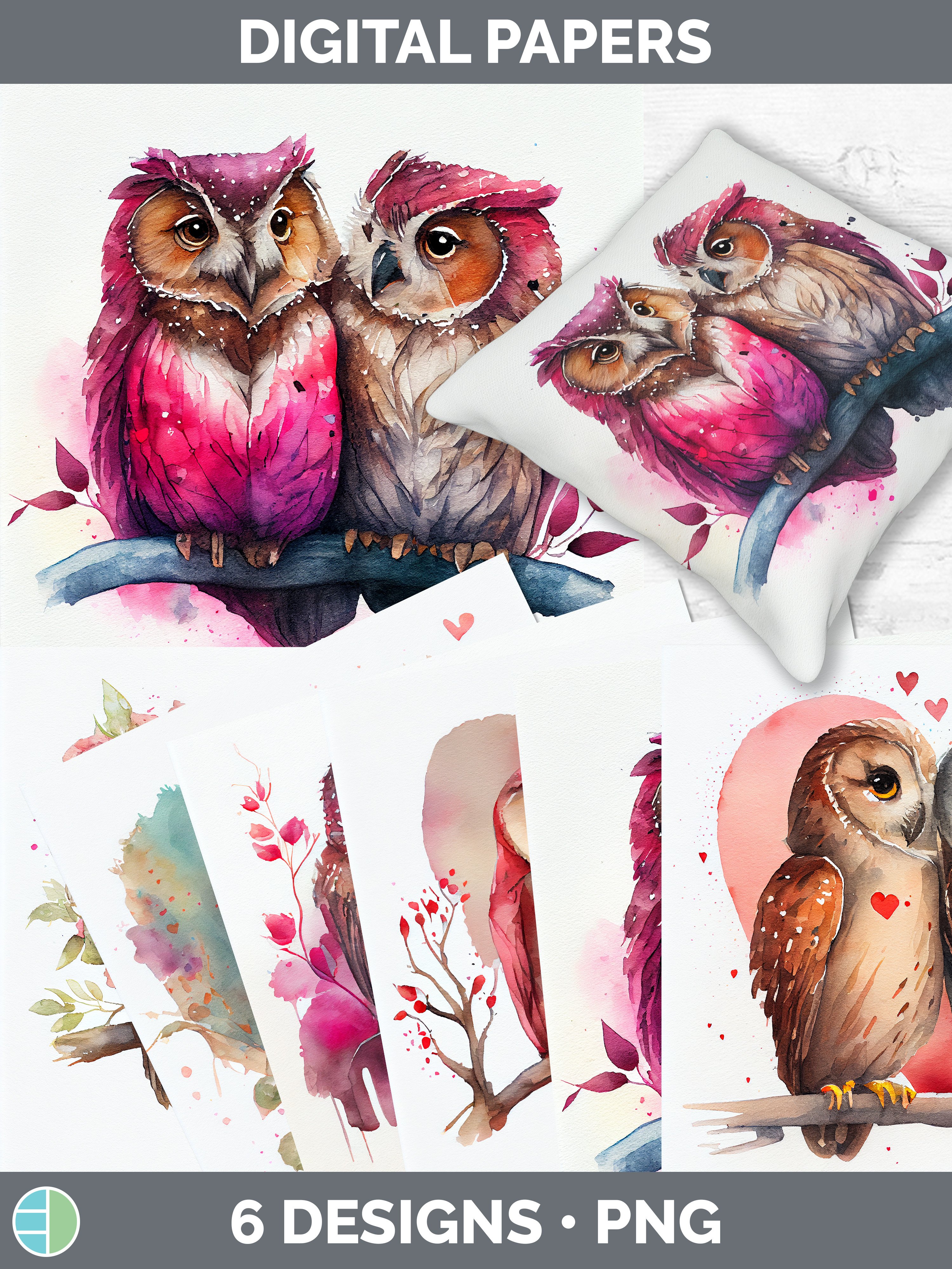 Valentines Owl Backgrounds | Digital Scrapbook Papers