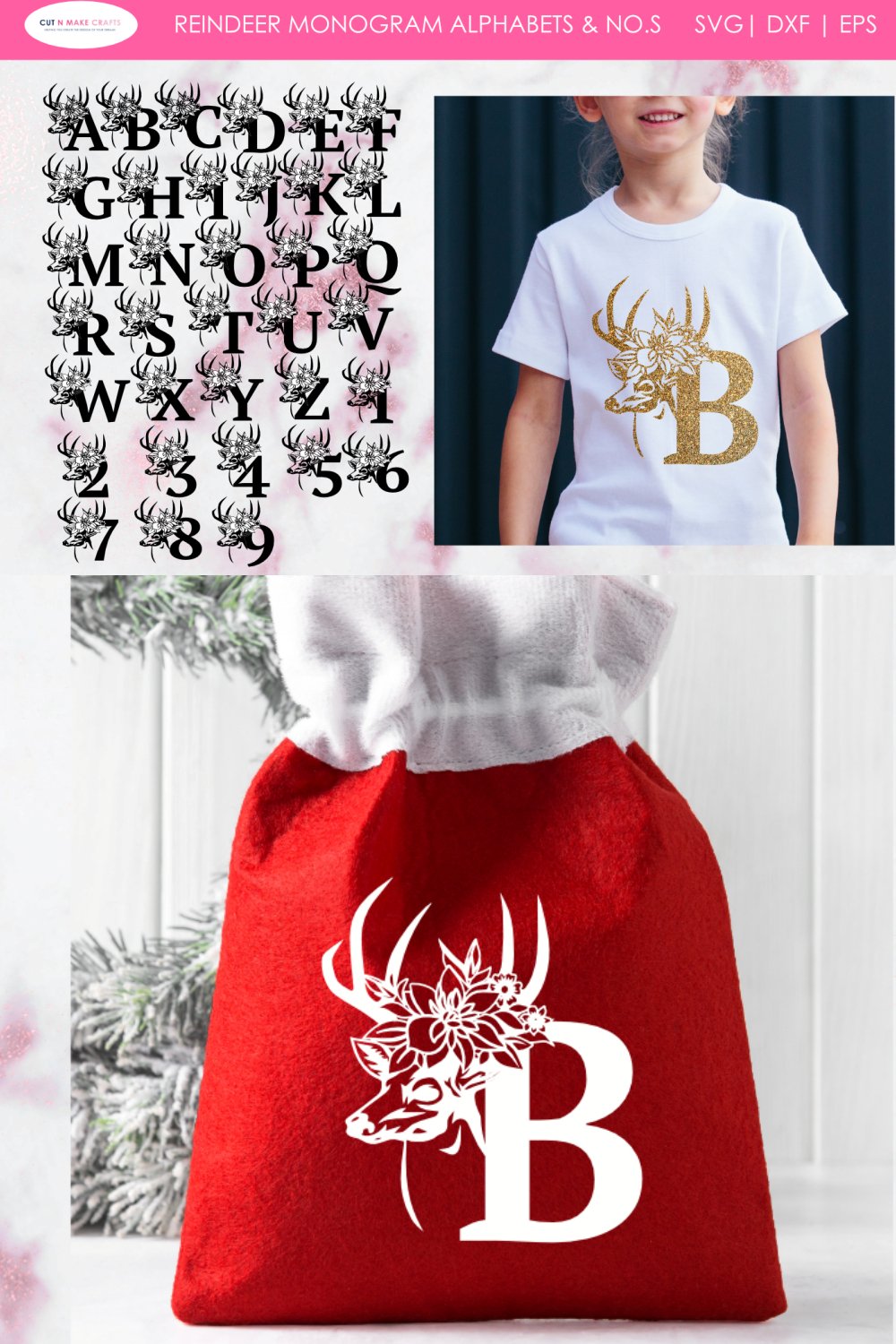 Reindeer Monogram SVG Bundle | Christmas Monogram SVG