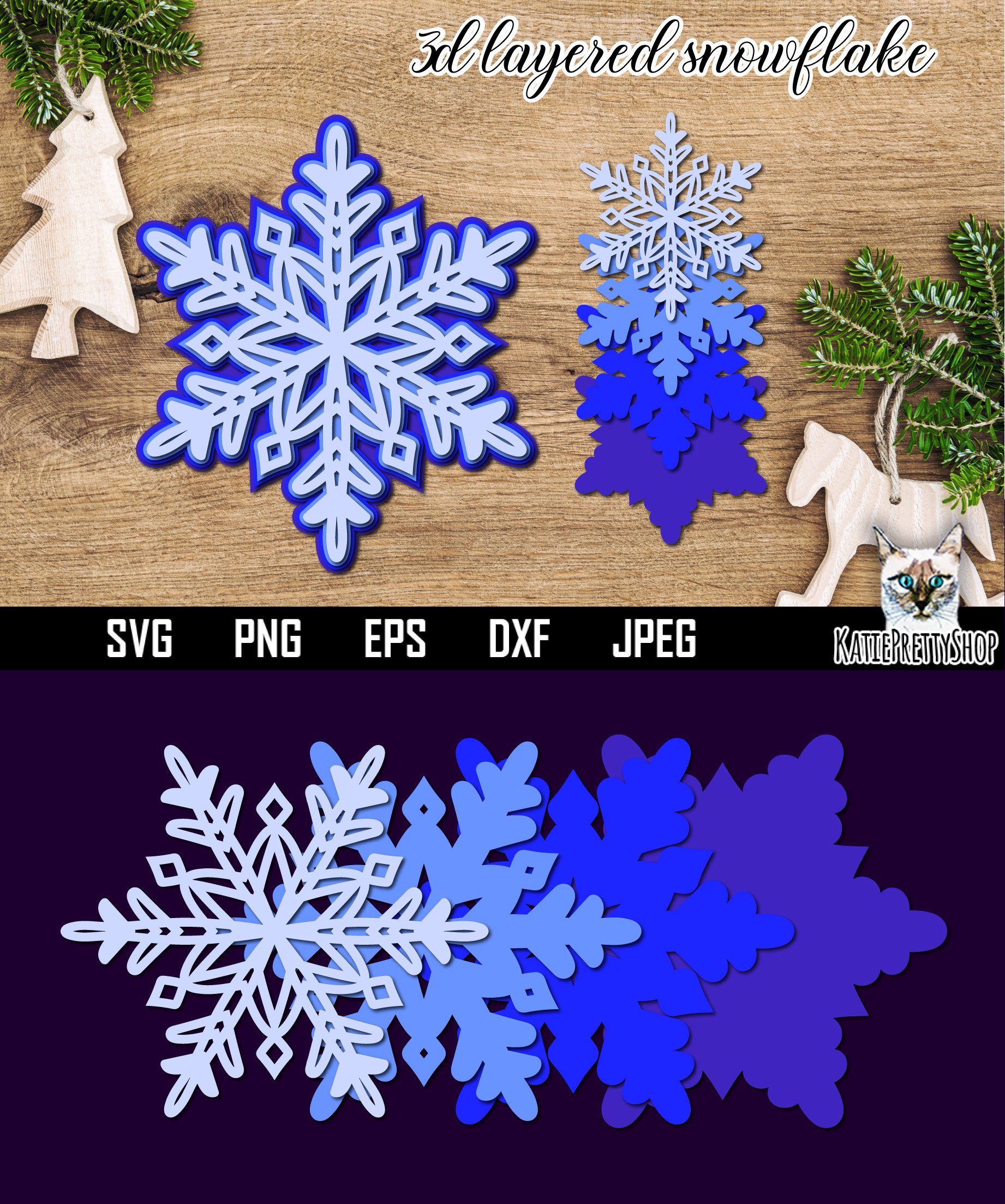 Layered SVG for cricut. Christmas 3d Snowflake cut (2085487)