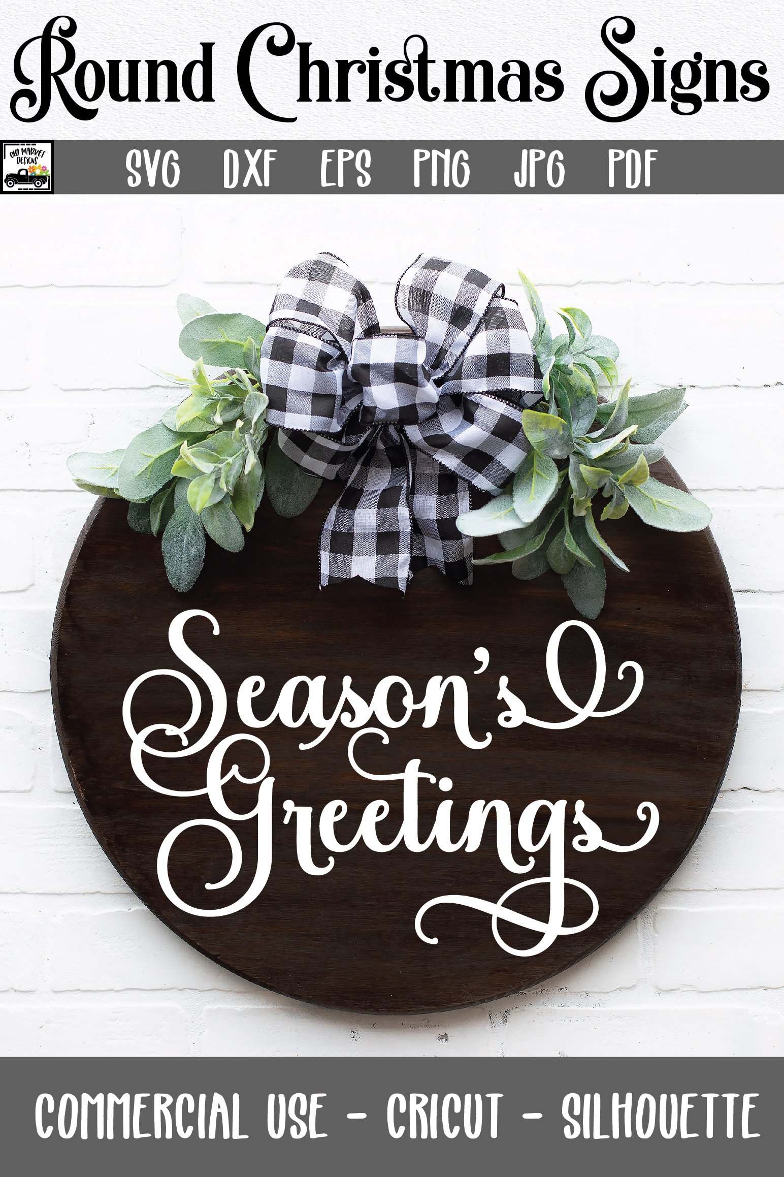 Season's Greetings SVG File | Round Christmas Sign SVG File