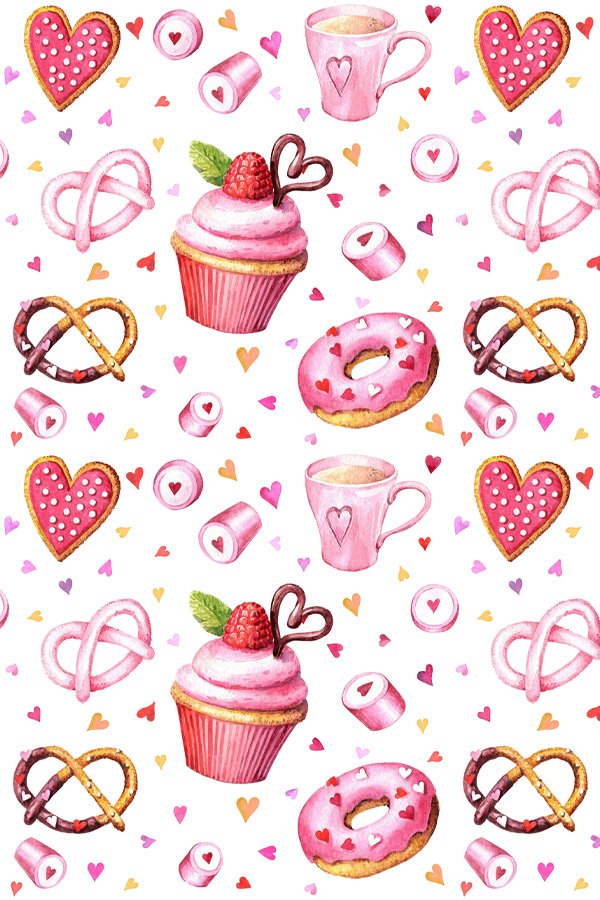 Seamless Watercolor Love Sweet Pattern JPG, PNG