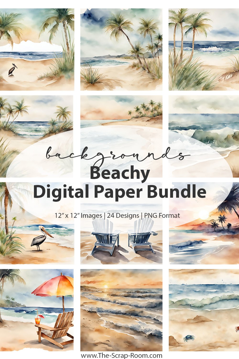 Digital Paper, printable paper bundle: Beach watercolors