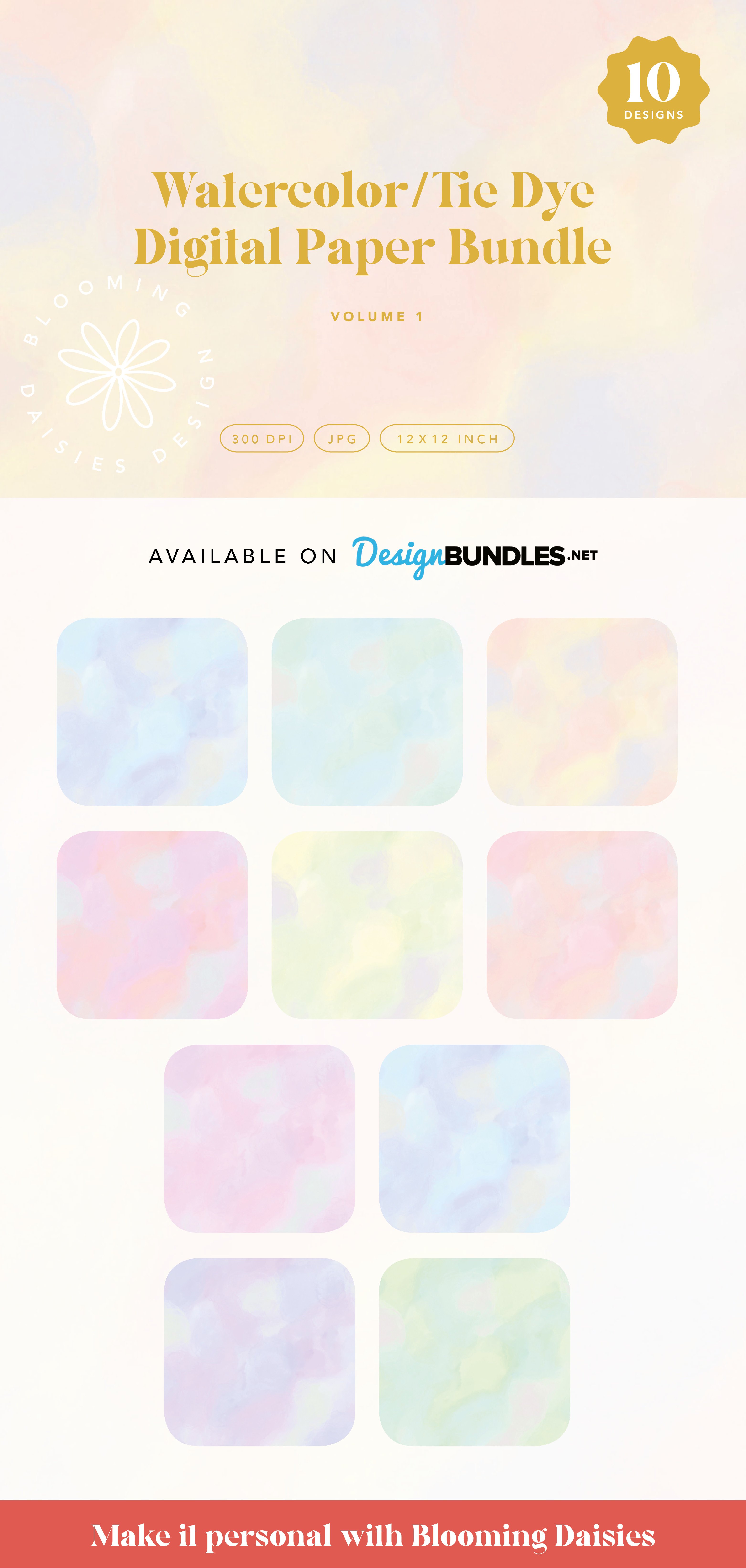 Pastel watercolor digital paper, tie dye paper (1348616)