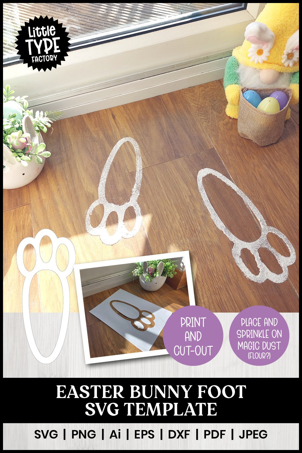 Easter Bunny Footprints Stencil | Rabbit Feet SVG