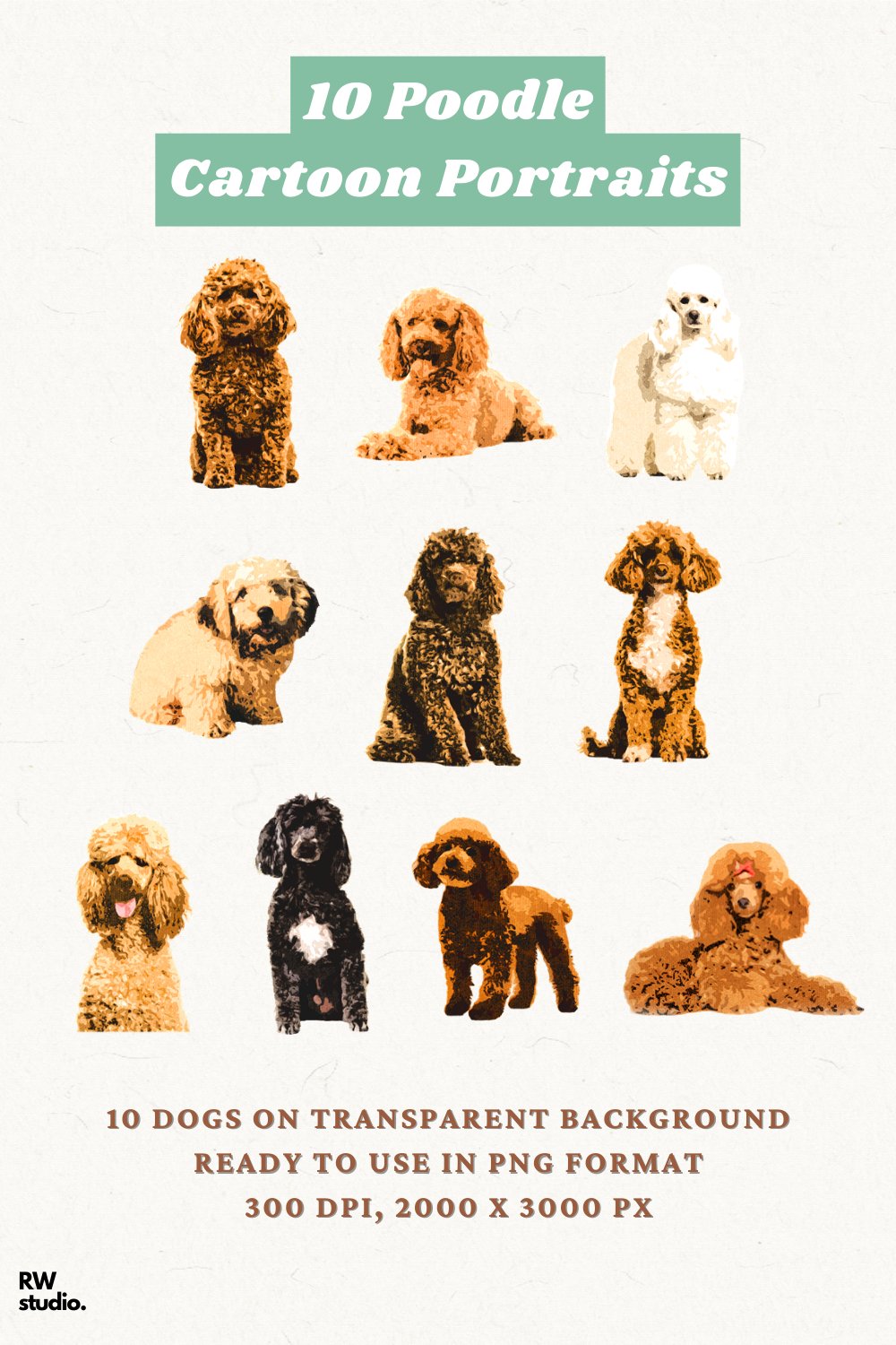 10 Poodle Cartoon Portraits|Dog Breeds Artclips|Graphic