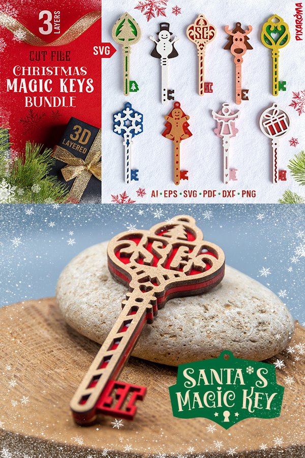 Christmas Magic Keys 3D Layered Laser Cut Files Bundle