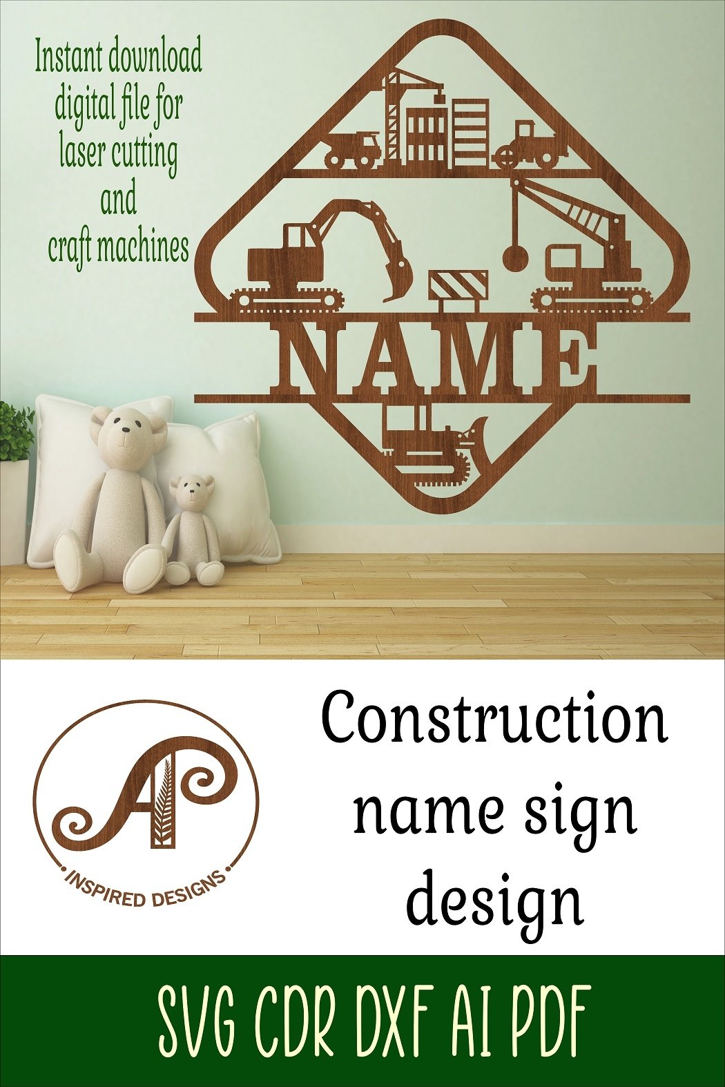 construction site theme Name sign svg laser cut template