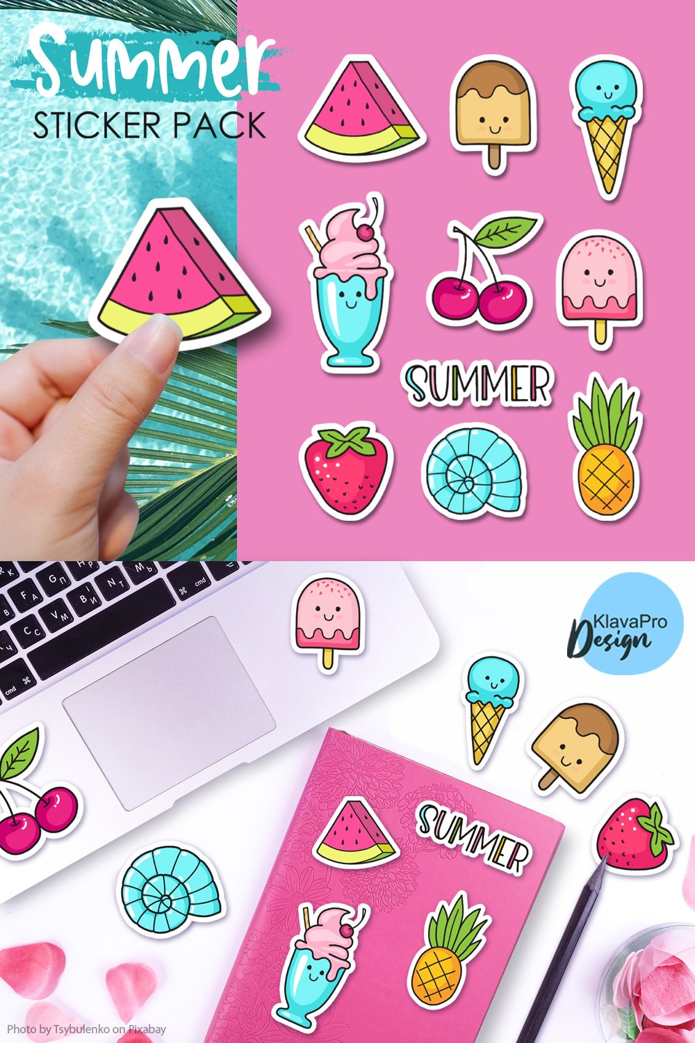 Summer sticker pack, aesthetic sticker bundle, print cut