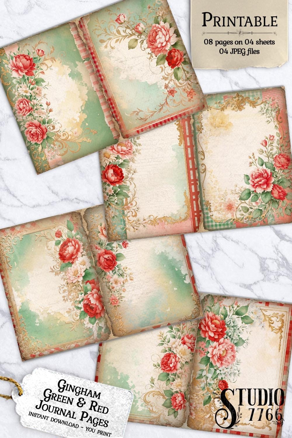 Gingham Green & Red Junk Journal