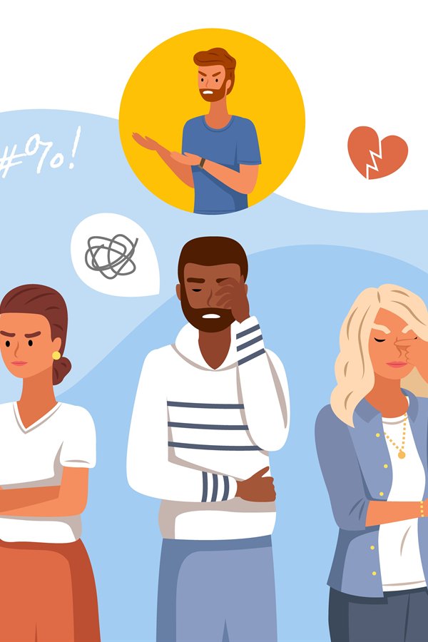Angry people. Characters thinking about negative communicati