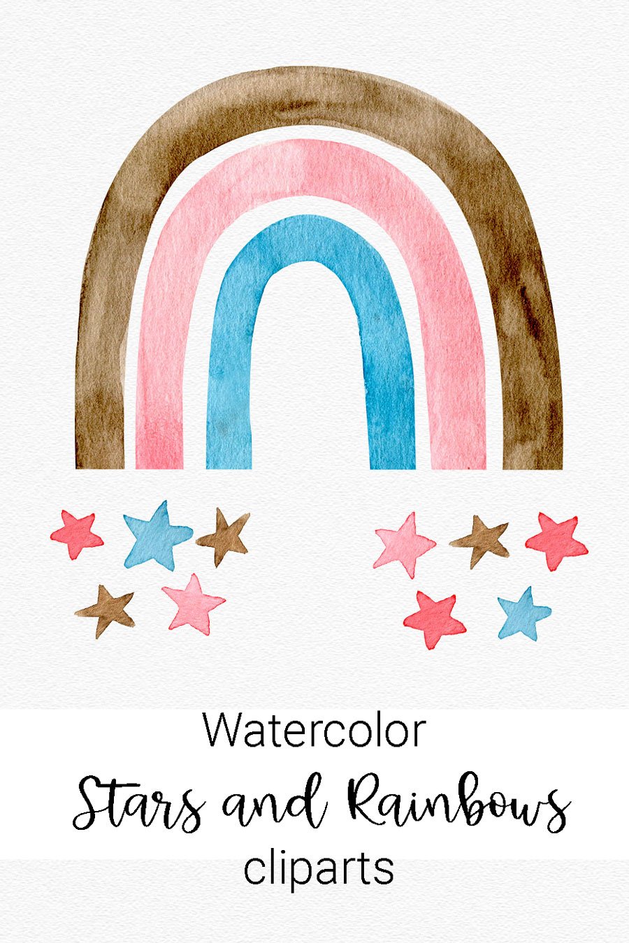 Watercolor Rainbow and Stars Clipart and Seamless Pattern