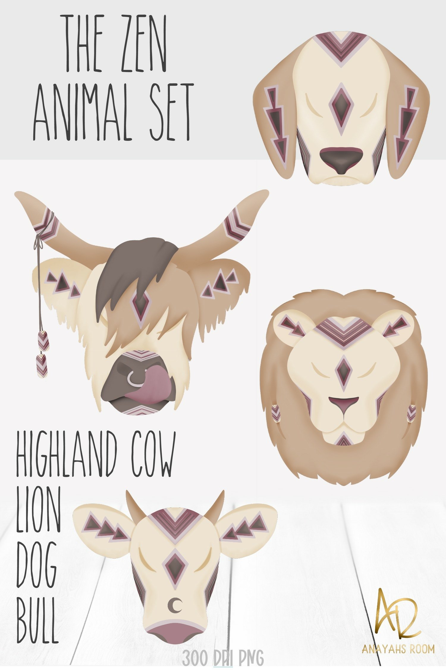 Zen Animal Set , Inhale The Positive Exhale The Bull