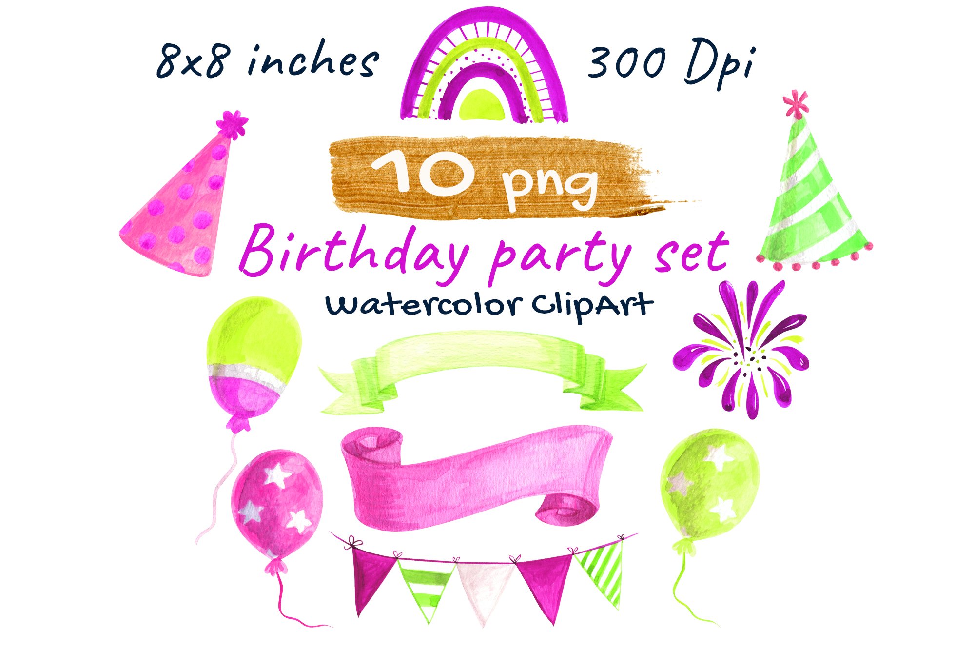 Happy Birthday Party Watercolor Clip Art