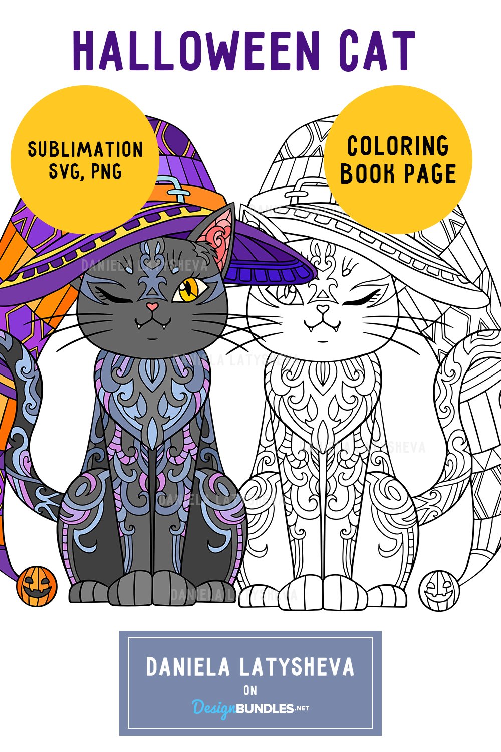 Halloween cat svg. Coloring book illustration. (983212)
