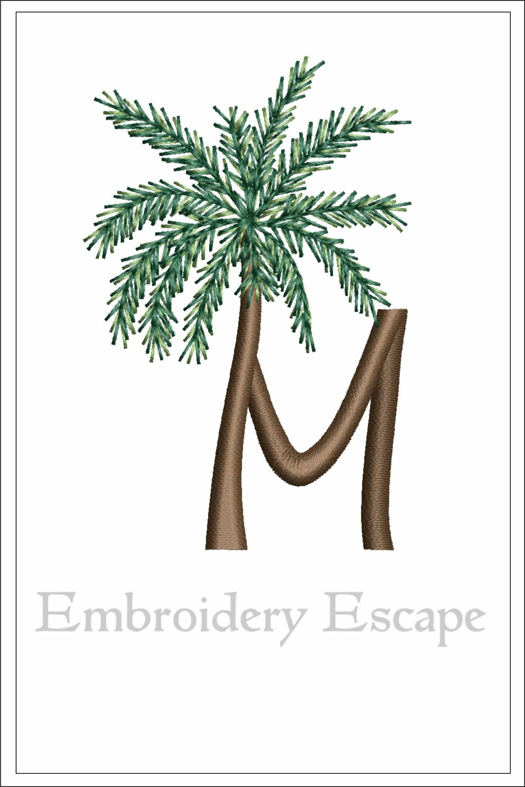 Palm tree letter M embroidery design, uppercase letter M