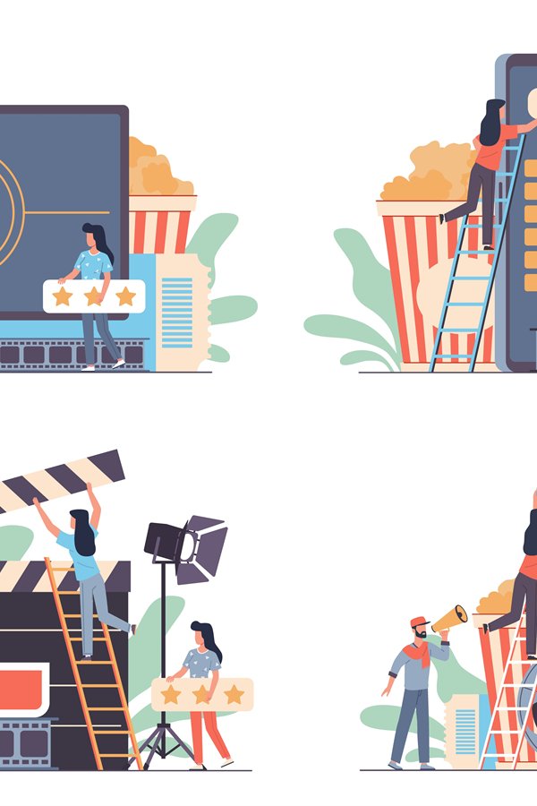 Movie making industry. Cinema production process. Workers wi