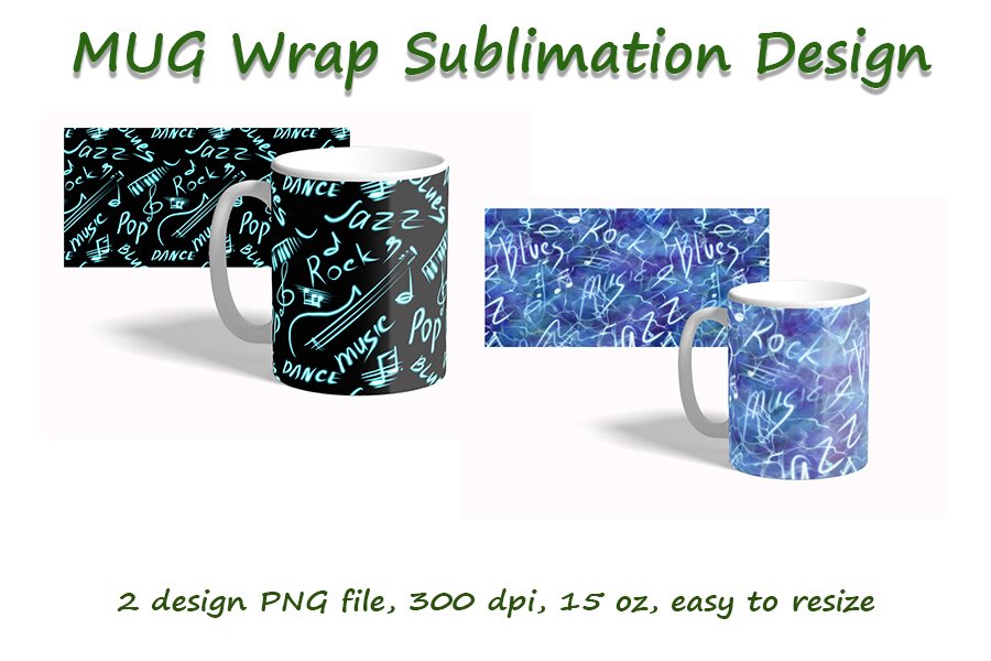 Music Pattern Mug Wrap Sublimation Design 15 oz
