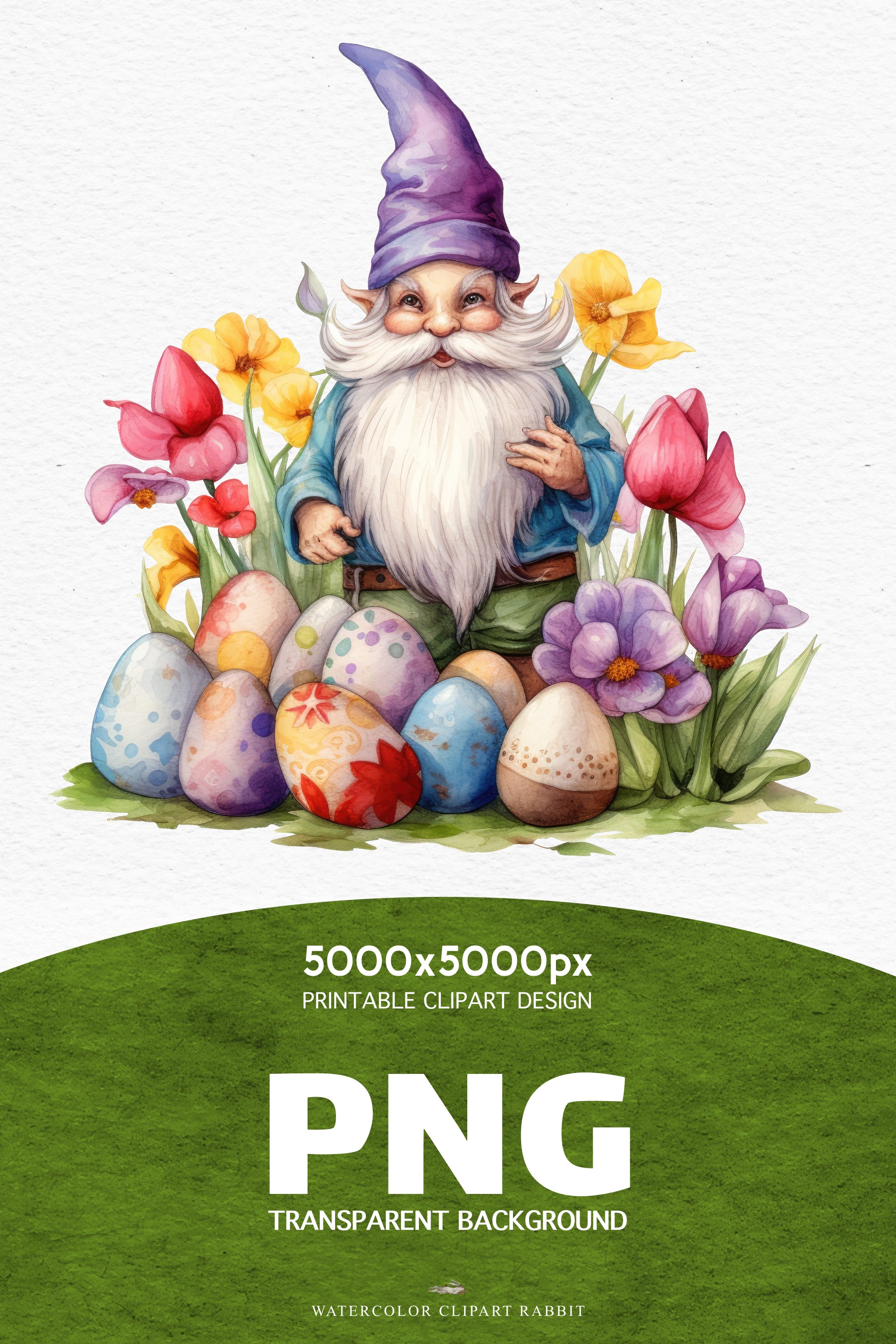 Spring Garden Gnome Flowers Easter Eggs Fairytales Clipart