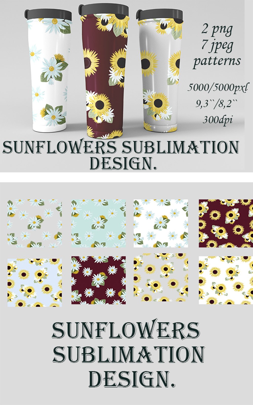 Sunflowers sublimation design. Pattern, flowers, seamless