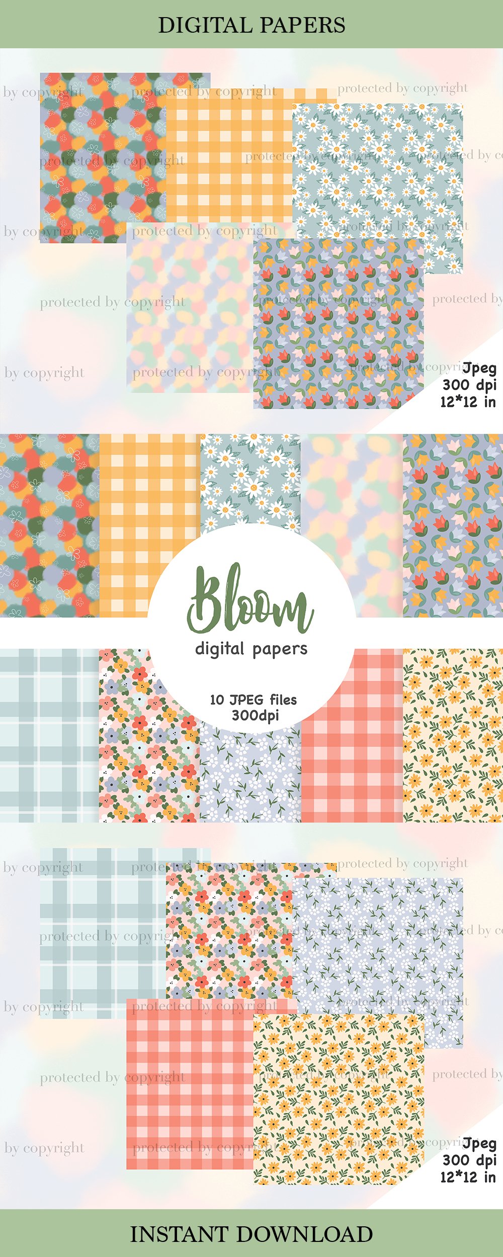 Bloom Digital Paper | Flower Pattern Bundle