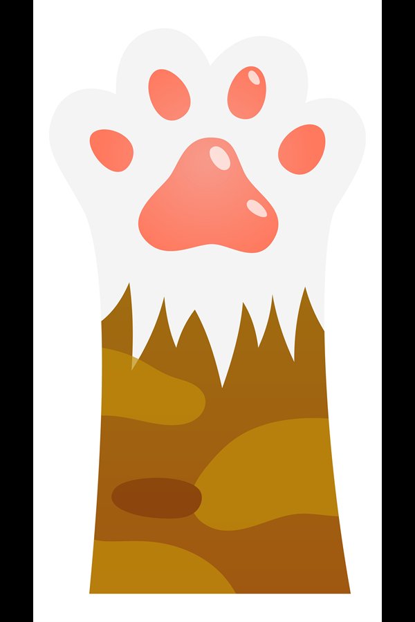 Fluffy animal paw. Funny white fur with brown spots