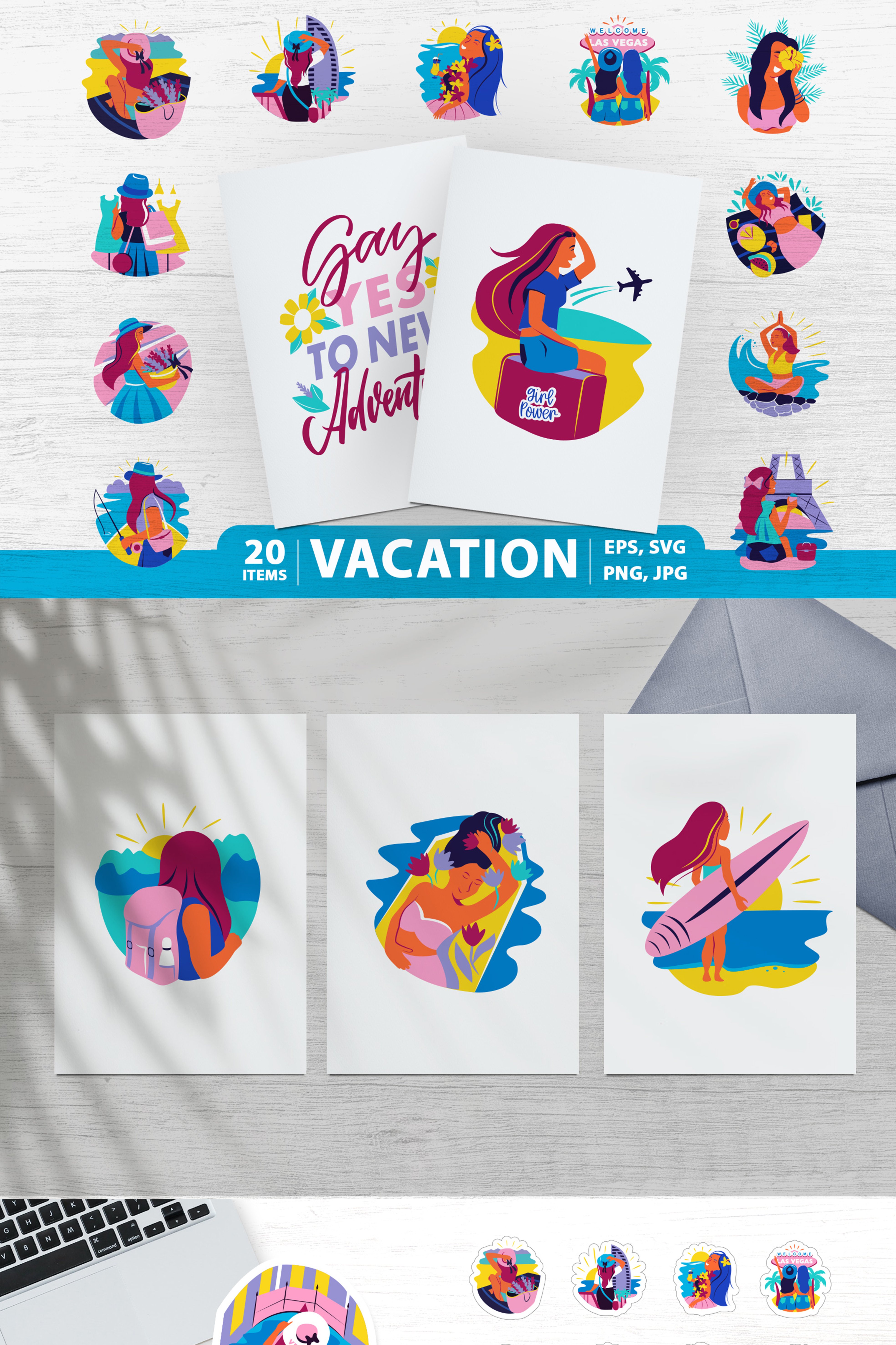 Girls travel|Summer clipart collection