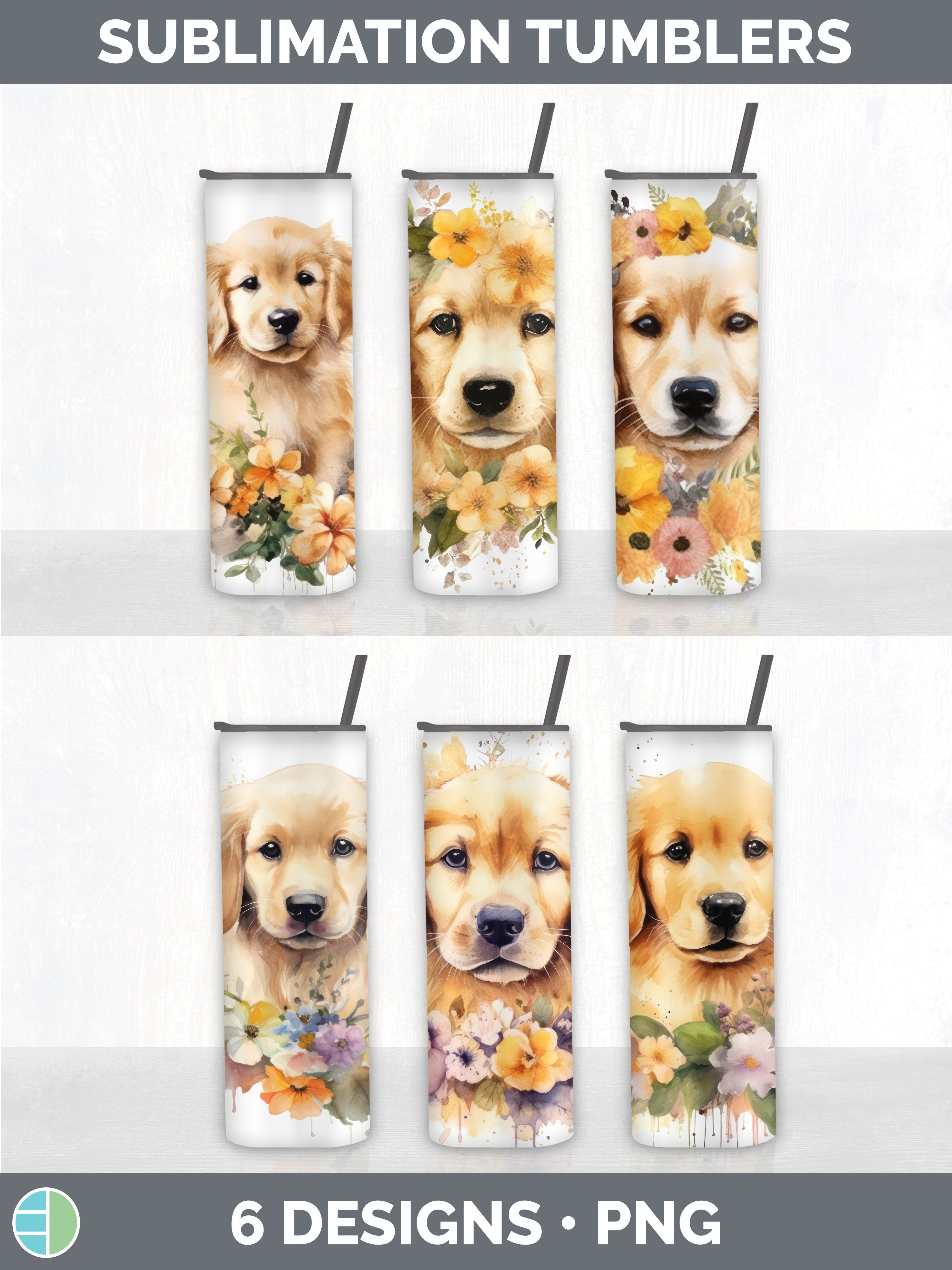 Watercolor Golden Retriever Dog Tumbler | Sublimation 20 oz