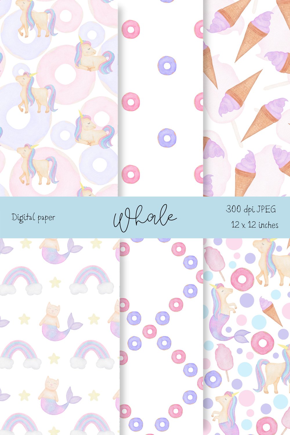 Watercolor unicorn digital paper (1514639)
