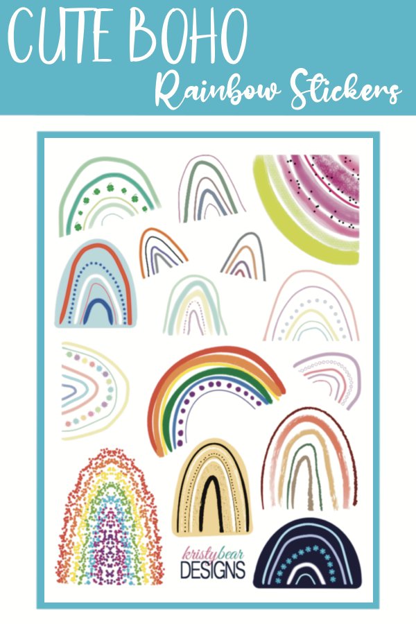 Boho Rainbow Stickers- Cute Hand drawn Boho Rainbow