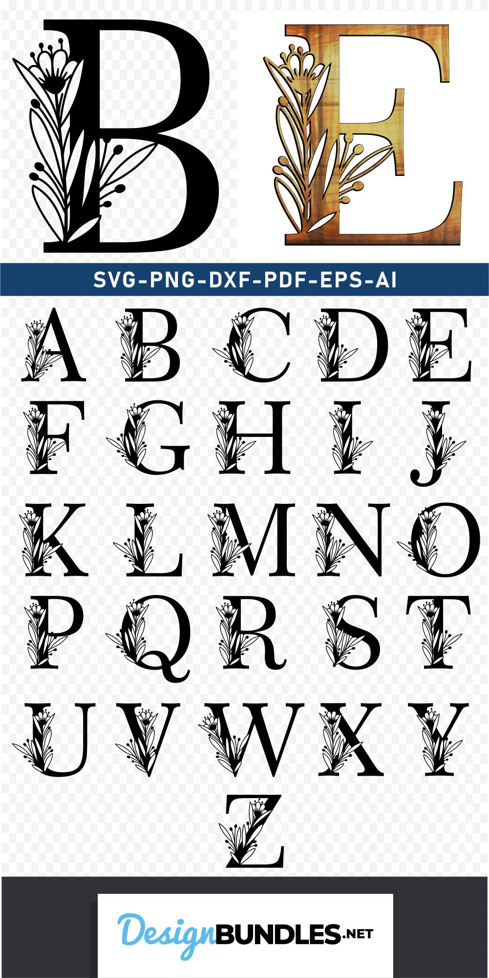 Floral Monogram Letters SVG, Flower Font SVG, Alphabet Fonts