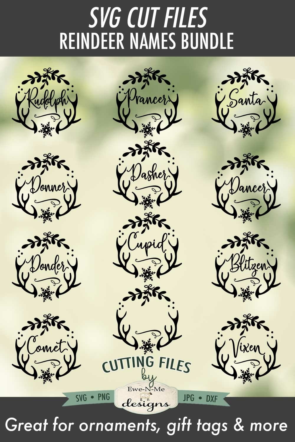 Reindeer Names Round SVG with Antlers - Christmas SVG Bundle