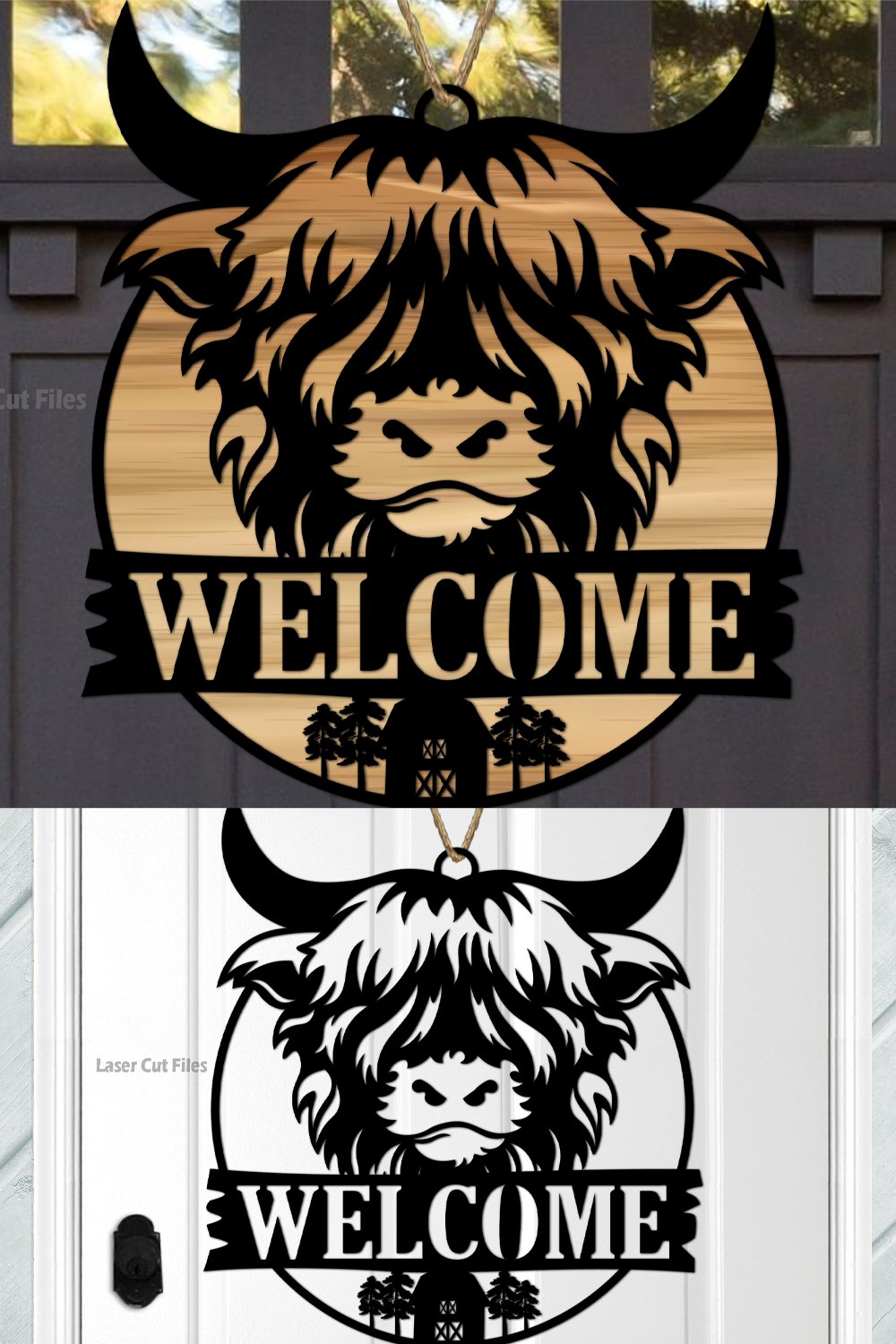 Highland Cow SVG Laser Cut Files | Cow Welcome Sign SVG