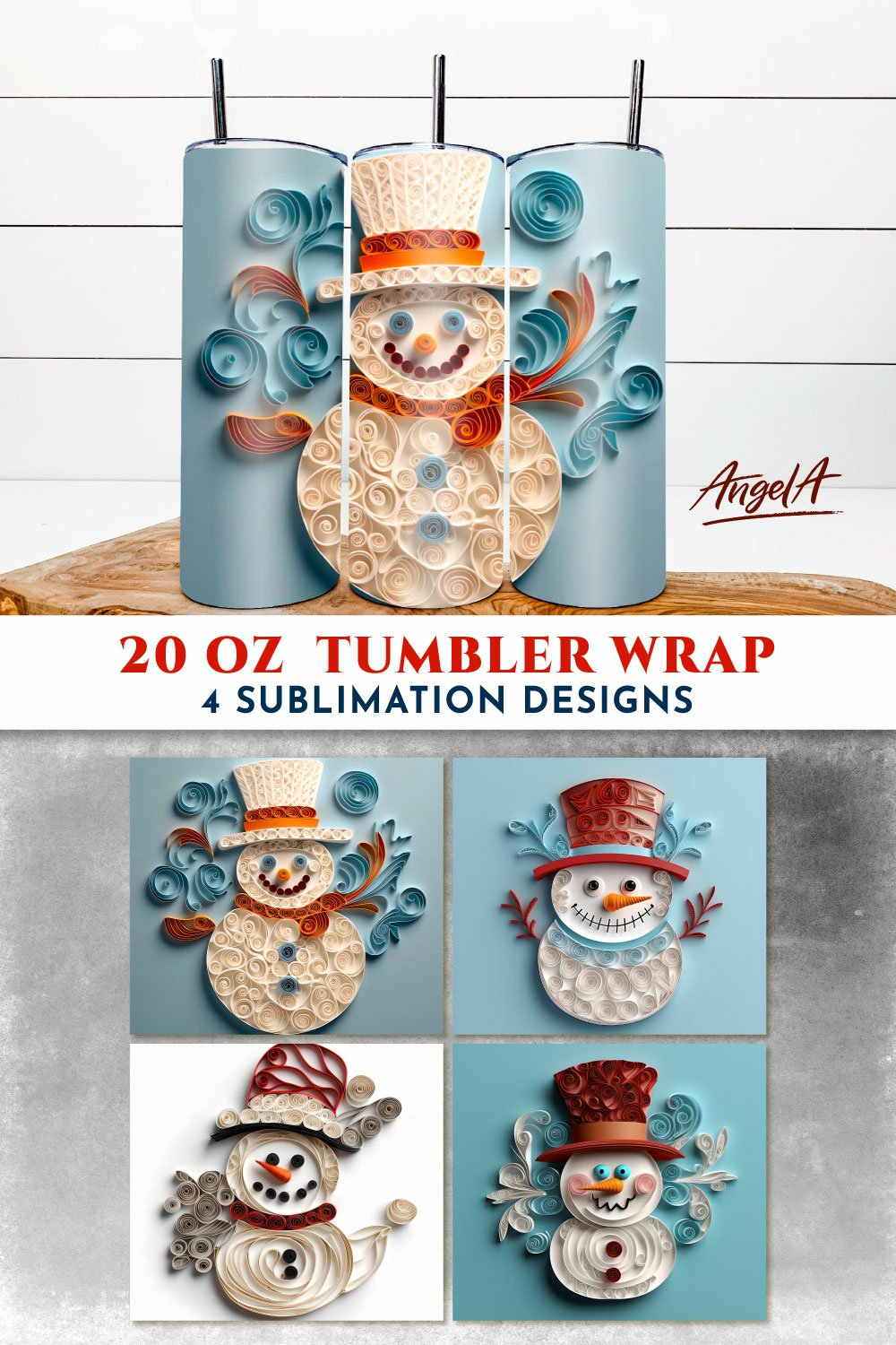 3d sublimation tumbler wrap bundle / 3d snowman sublimation