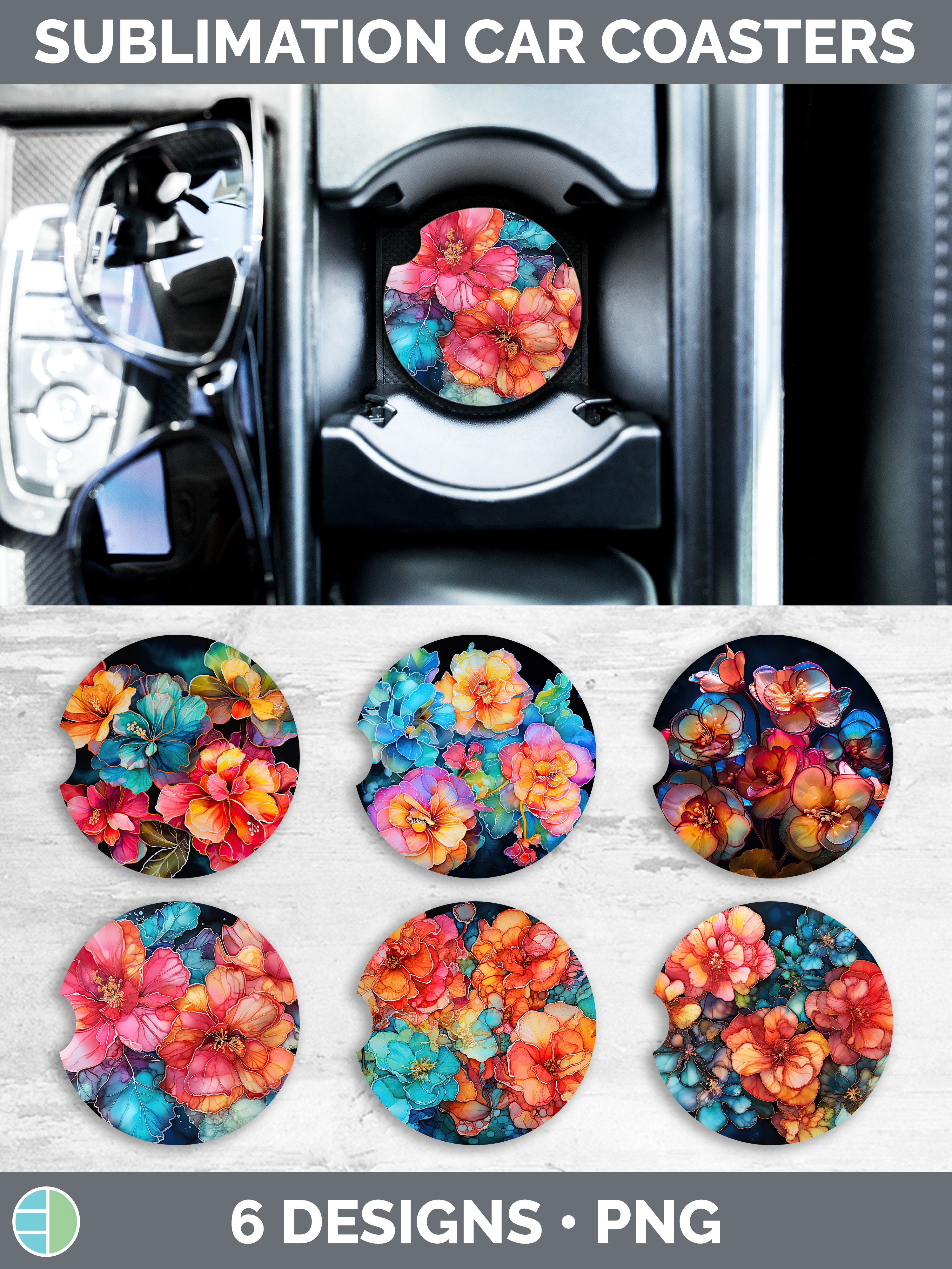 Neon Begonia Flowers Car Coaster | Bundle Coaster Designs