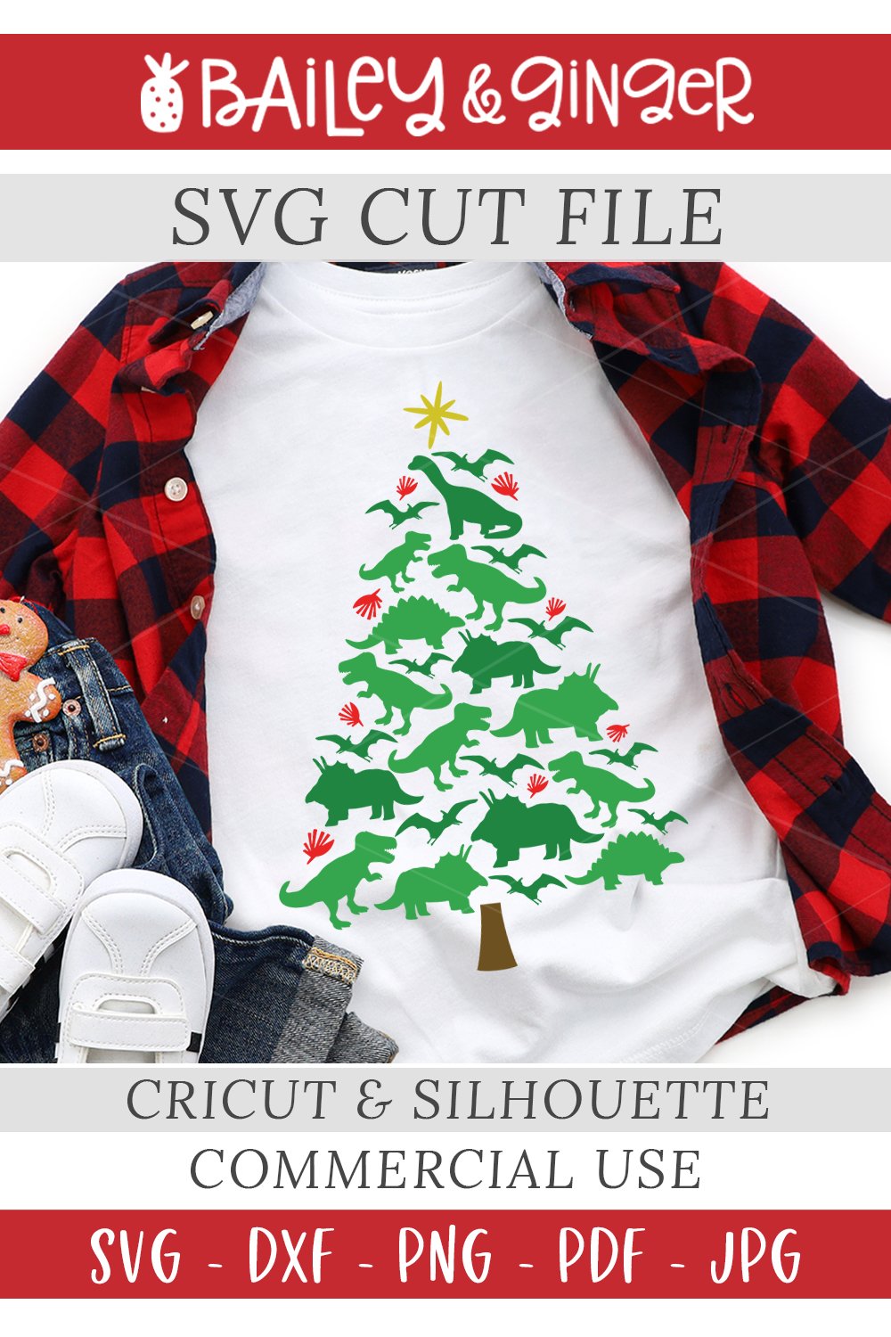 Dinosaur Christmas Tree SVG Cut File