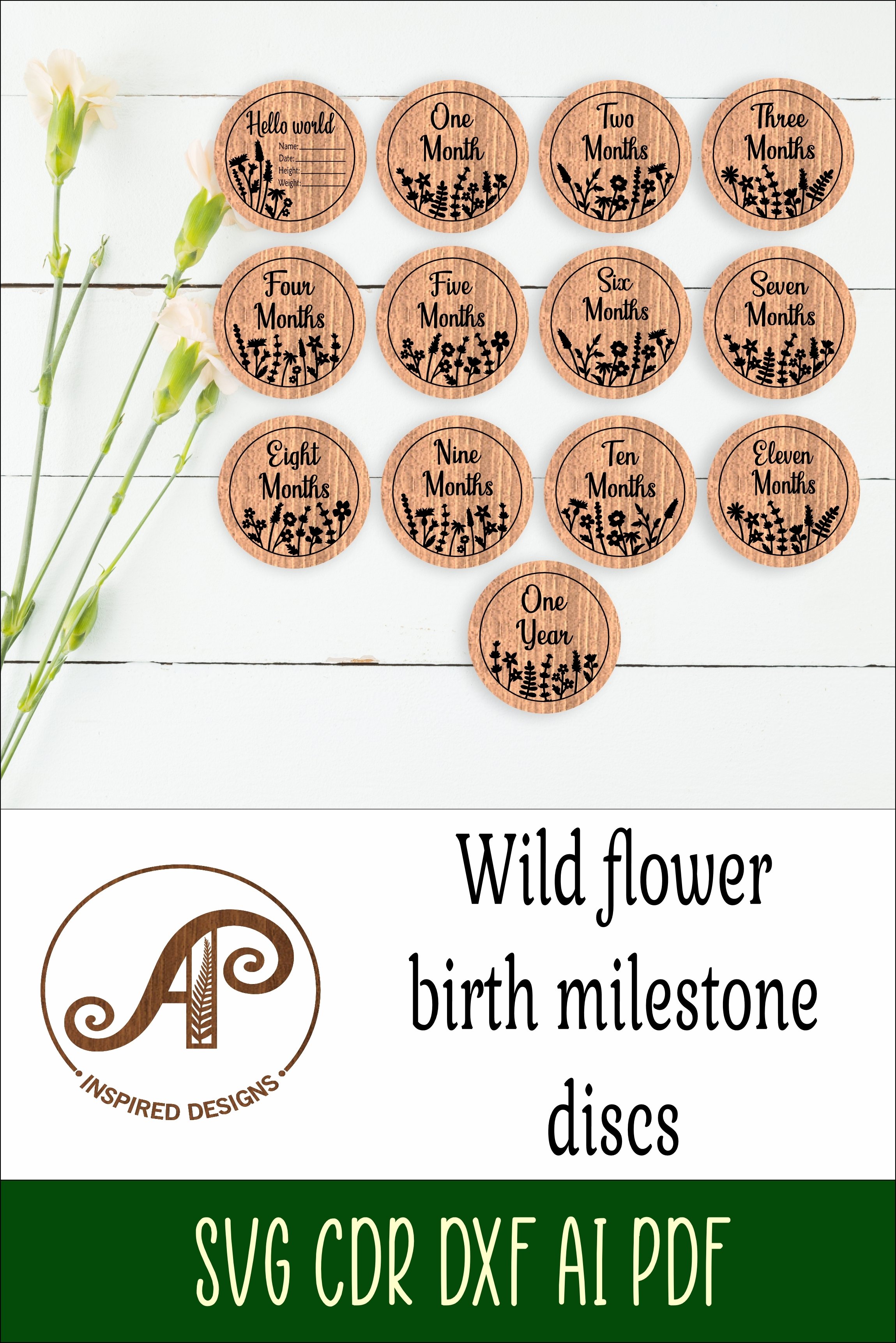Baby monthly milestone discs SVG wild flower theme