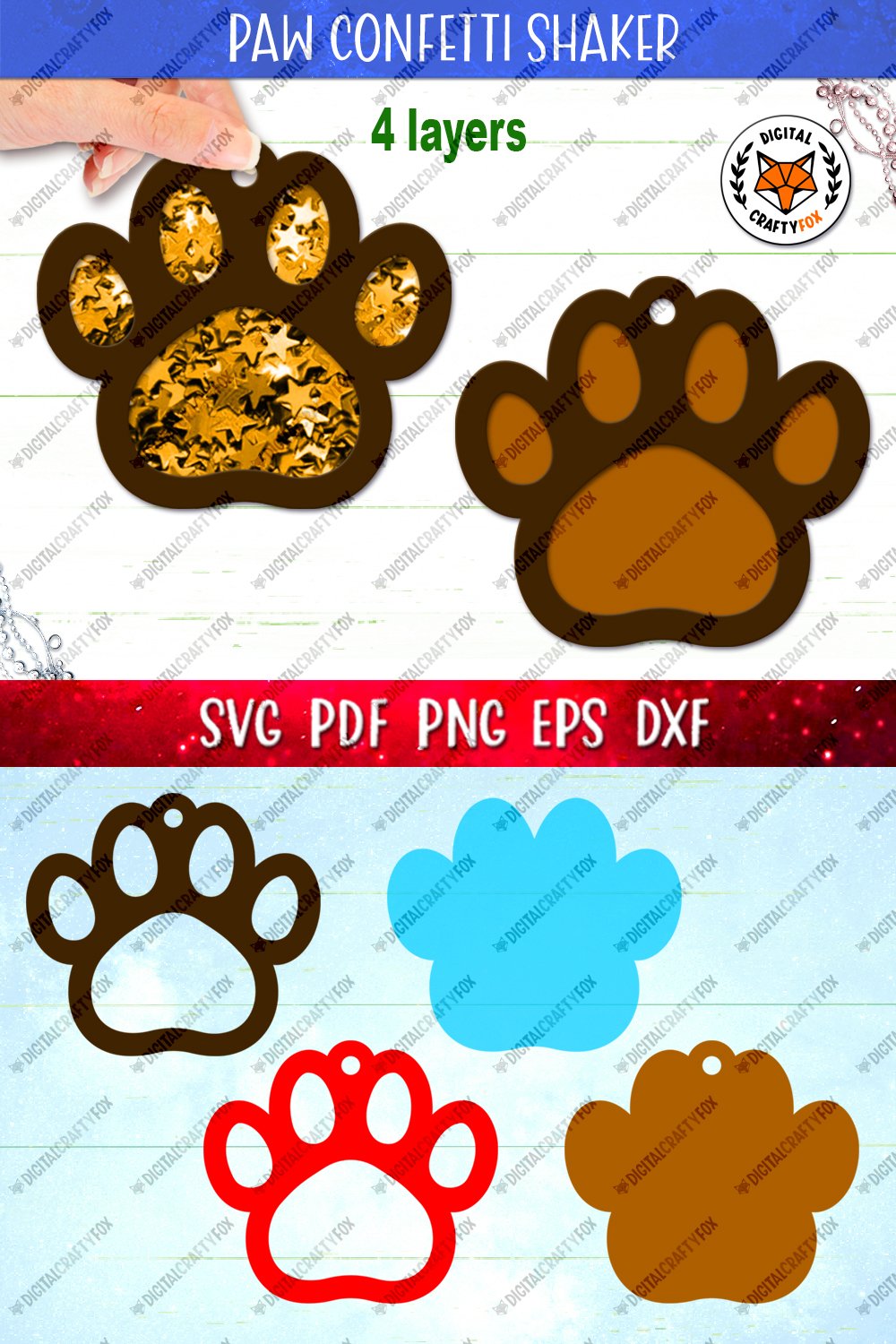 Dog Paw Confetti Shaker, 3D Christmas Ornament