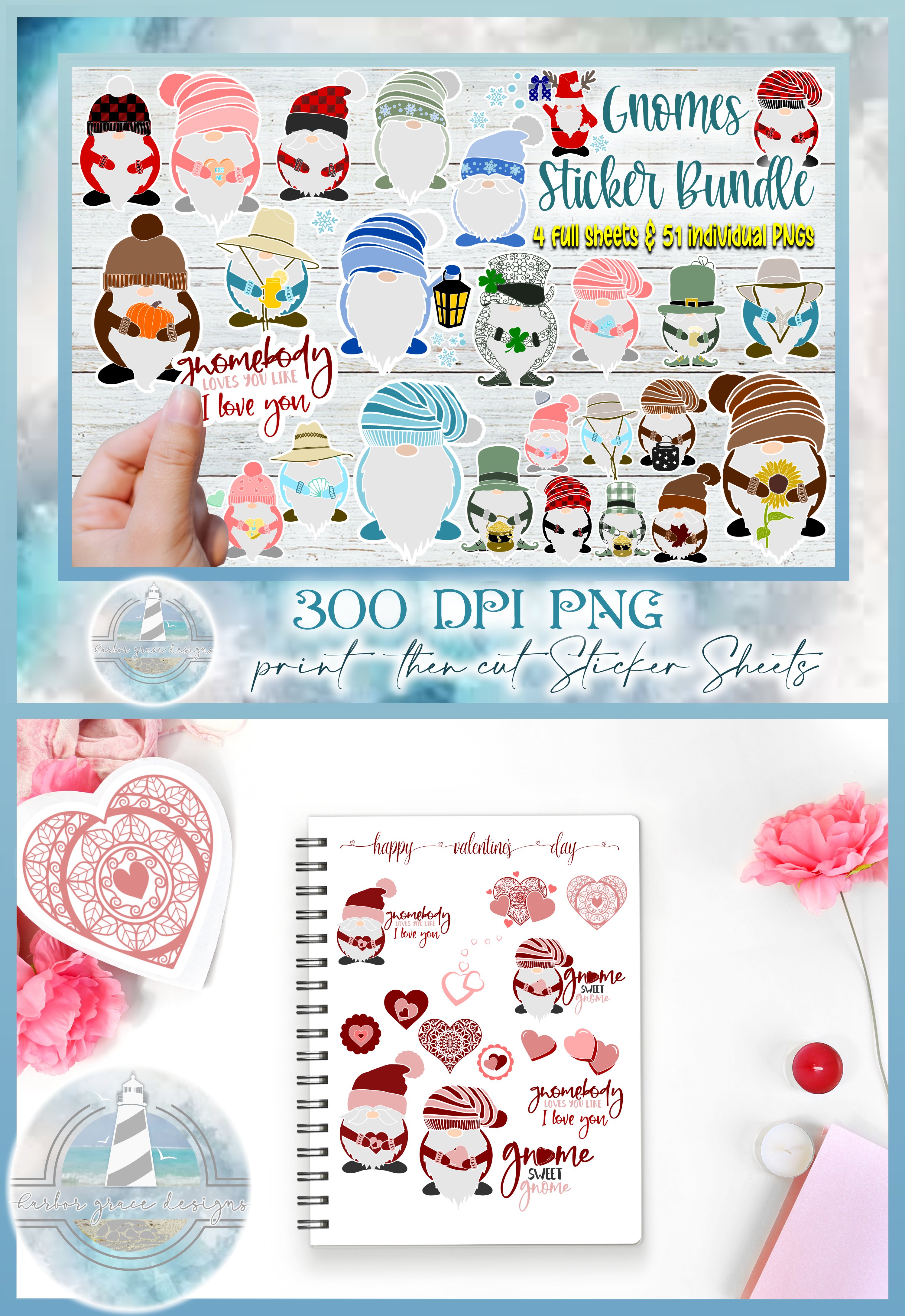 Gnomes Printable Sticker Set - 300 dpi PNG Gnome Stickers